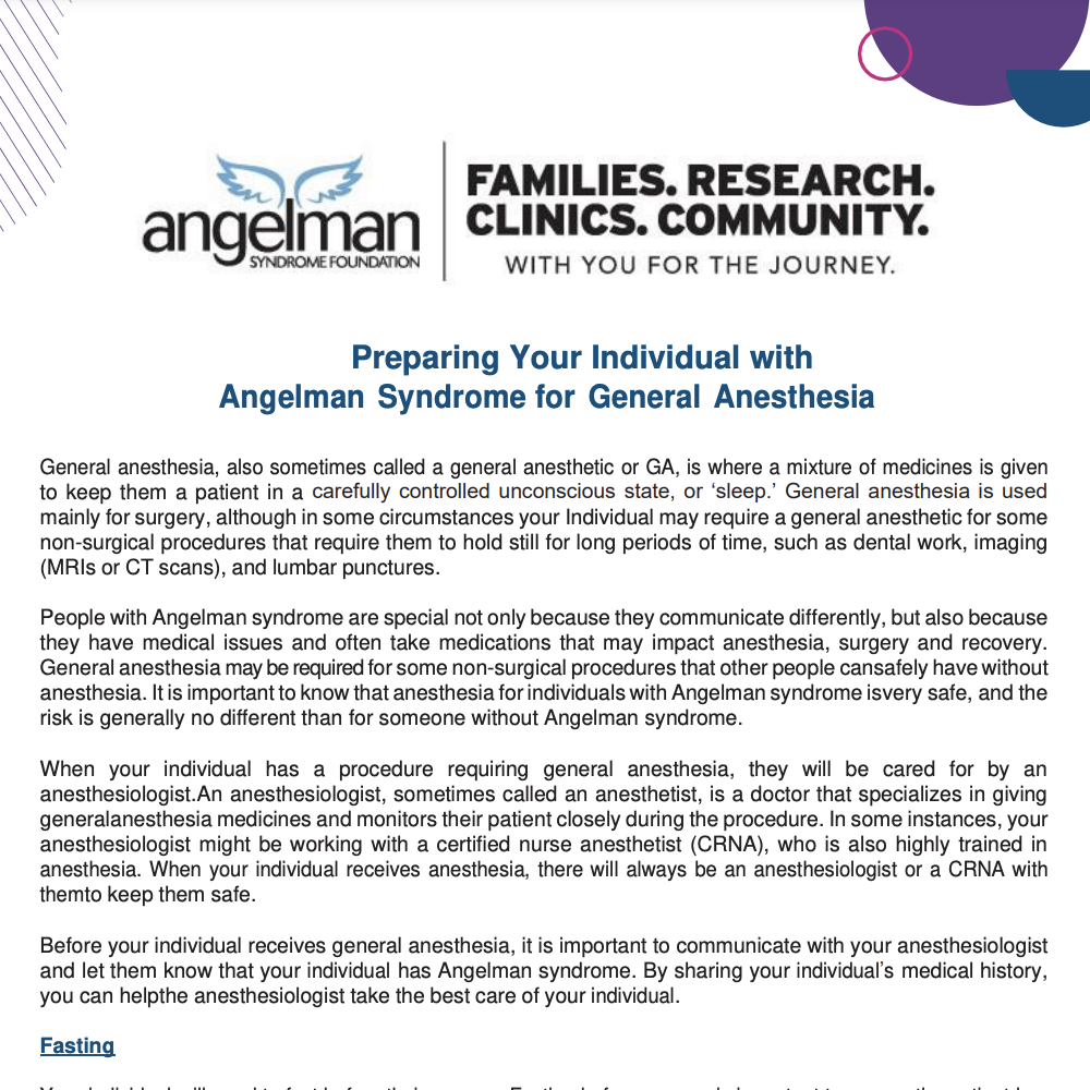 General Anesthesia Preparation in Angelman Syndrome - Angelman Syndrome ...